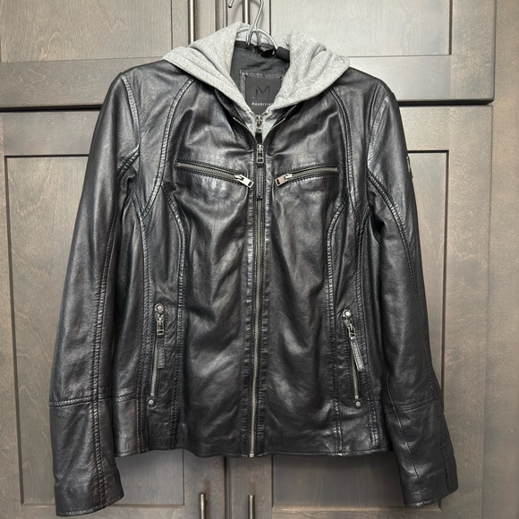 MAURITIUS | Jackets & Coats | Mauritius Black Nola Leather Moto Hooded ...